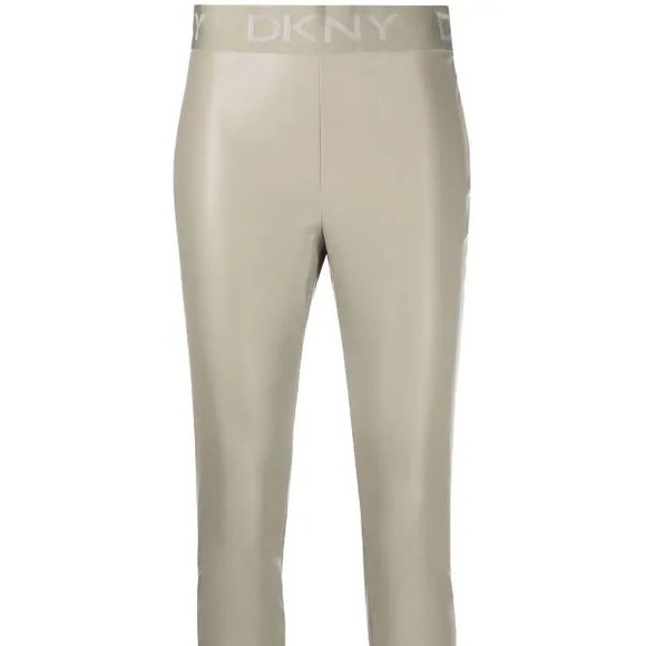 Dkny | Pants & Jumpsuits | Dkny Womens High Rose Faux Leather Stretch Waist Logo Pants | Poshmark
